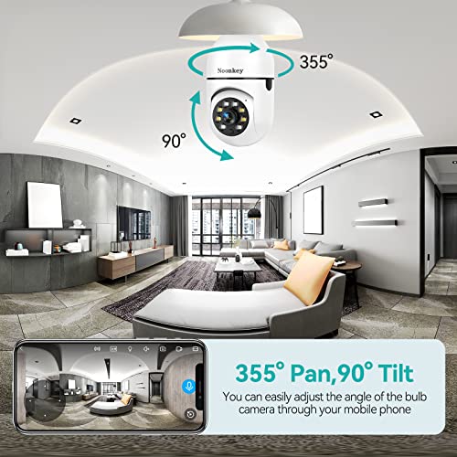 Noonkey 2K/3MP Light Bulb Security Camera 2 Pieces Alexa Light Bulb E27 Home WiFi Security Cameras with Automatic Human Tracking,Motion Zones Detection Alarm,Color Night Vision,Wireless 360° Pan/Tilt