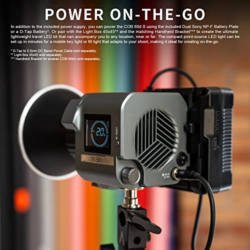 Aputure Amaran 60d S Ultra-High Color Quality 65W Output Daylight Bowens Mount Point-Source LED Video Light, 5600K SSI 86+, 37,800 lux @ 1m, App Control, 8 Lighting FX (amaran 60d S)