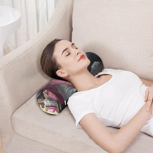 xigua Cute Cat Driver Neck Roll Pillow for Neck Relief with Removable Washable Cover - Memory Foam Round Cylinder Bolster, Ergonomically Designed for Head, Neck, Back, and Legs
