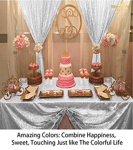 Sequin Backdrop 4x10ft Silver Sequin Curtains 2 Panels Wedding Drapes Glitter Backdrop Curtains for Parties Photography Background (4FTx10FTx2PC, Silver)