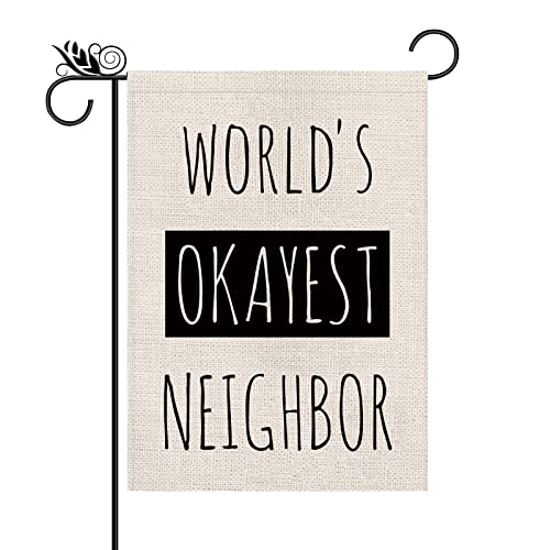 Funny Garden Flag World's Okayest Neighbor Vertical Double Sided Outdoor Indoor Decor Holiday Burlap Yard Sign Flags 12.5 x 18 Inch