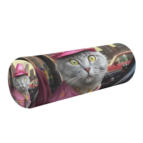 xigua Cute Cat Driver Neck Roll Pillow for Neck Relief with Removable Washable Cover - Memory Foam Round Cylinder Bolster, Ergonomically Designed for Head, Neck, Back, and Legs