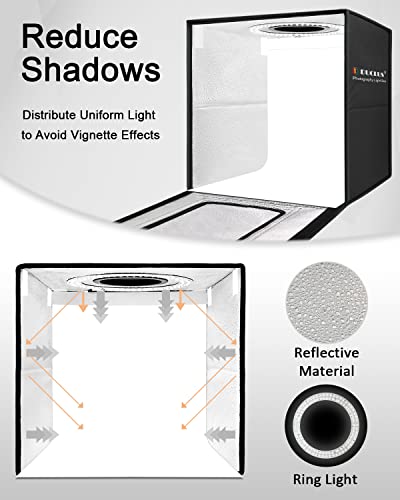 DUCLUS Light Box Photography, 16x16 inch Portable Photo Studio Box with 160 LED Dimmable Lights, 6 PVC & 2 Paper Backdrops for Product Photography.