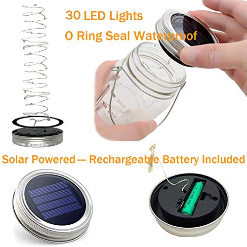 Aikeve Mason Jar Solar Lights,8 Pack 30 Led Fairy Hanging Jar Lights,Solar Lanterns for Outdoor Patio Party Garden Wedding Christmas Decor Lights(Mason Jars/Handles Included)