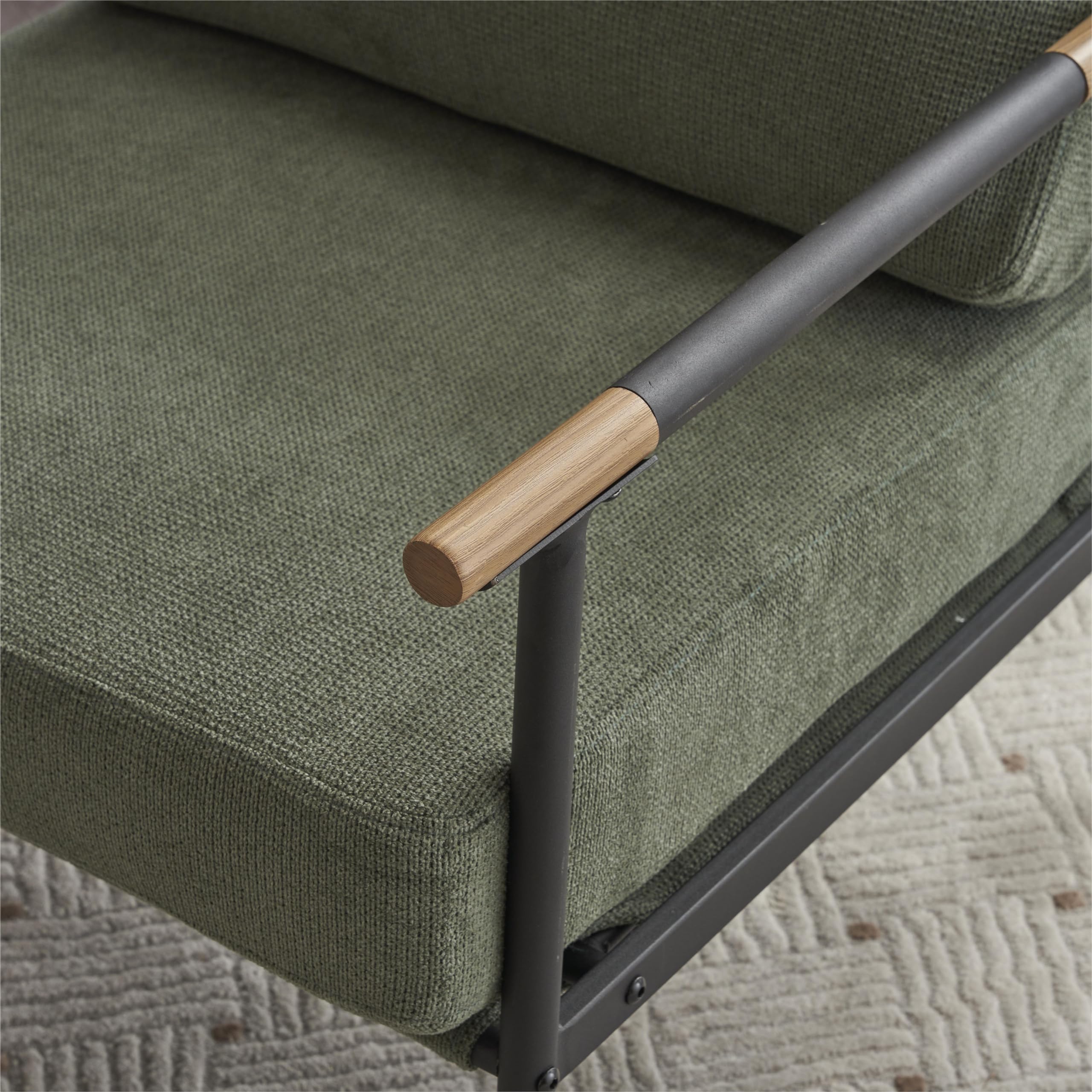 Penifun Modern Chic Accent Metal Frame, Upholstered Chenille Living Room Chairs with Removable Seat & Back Cushion, Comfy Leisure Lounge Reading Side Armchair for Bedroom, Green