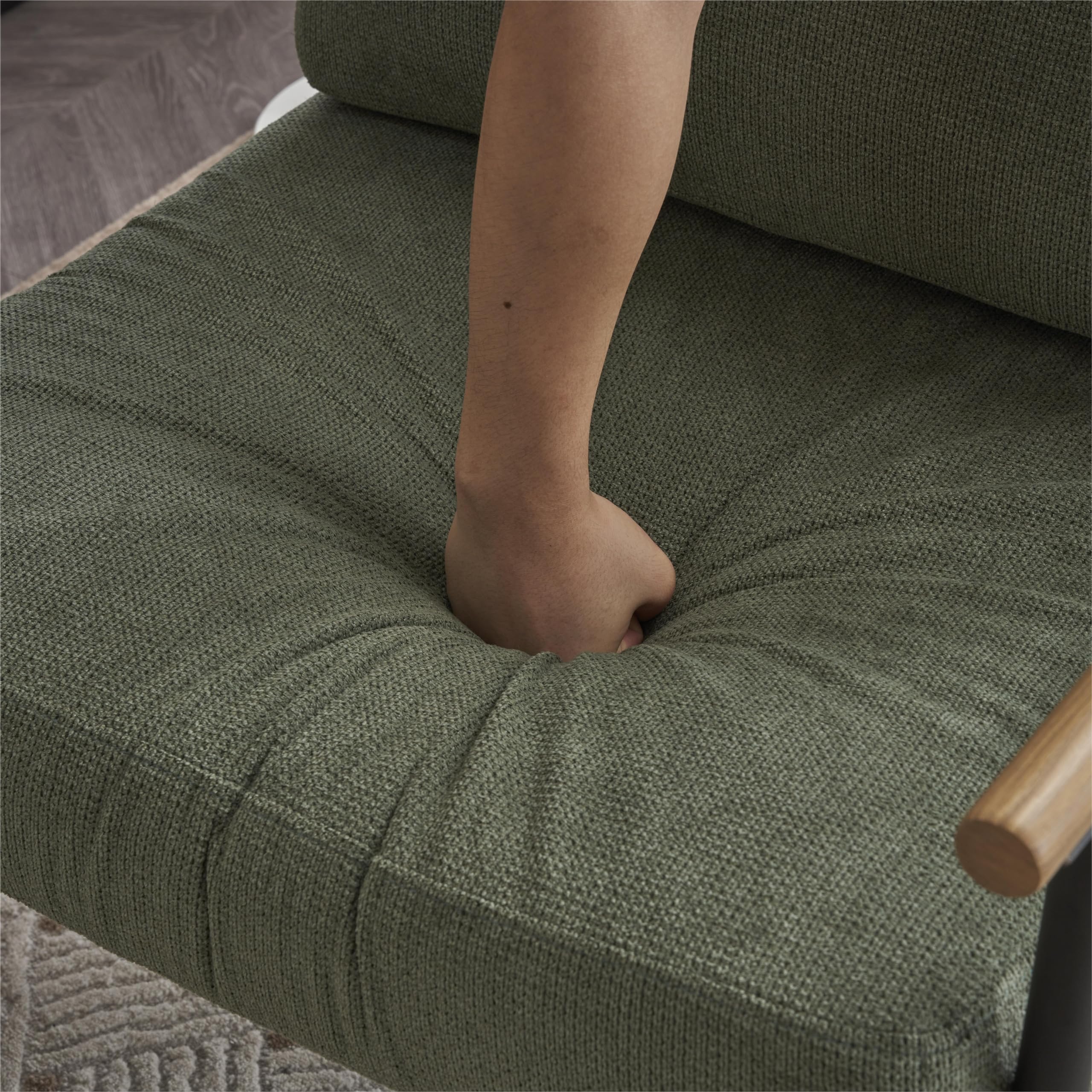 Penifun Modern Chic Accent Metal Frame, Upholstered Chenille Living Room Chairs with Removable Seat & Back Cushion, Comfy Leisure Lounge Reading Side Armchair for Bedroom, Green
