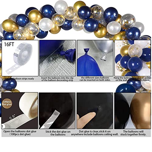 Gold Blue White Happy Birthday Extra Large Fabric Sign Poster Banner Backdrop Waterproof tablecloths Metallic Shiny Latex Balloons for Birthday Party Background Decoration
