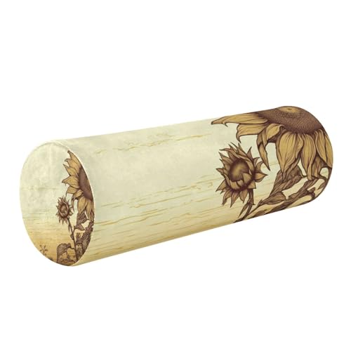 xigua Vintage Sunflowers Neck Roll Pillow for Neck Relief with Removable Washable Cover - Memory Foam Round Cylinder Bolster, Ergonomically Designed for Head, Neck, Back, and Legs