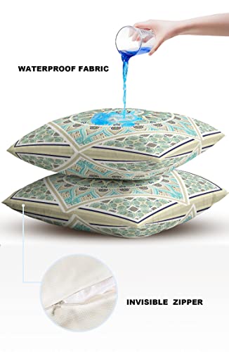 Outdoor Pillows Waterproof Pillow Covers Set of 2, Bohemian Mandala Tile Pattern Polyester Throw Pillow Covers Garden Cushion Case for Patio Funiture Sofa Decoration, 20x20inch, Boho