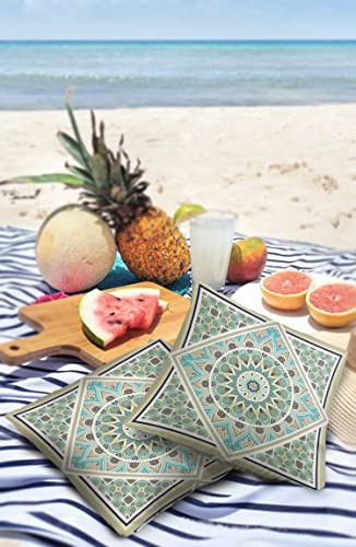 Outdoor Pillows Waterproof Pillow Covers Set of 2, Bohemian Mandala Tile Pattern Polyester Throw Pillow Covers Garden Cushion Case for Patio Funiture Sofa Decoration, 20x20inch, Boho