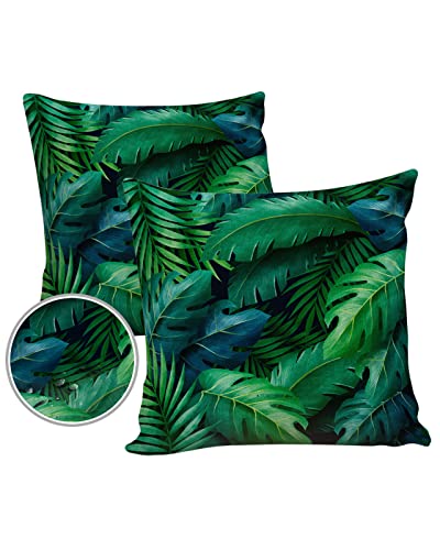 Outdoor Waterproof Pillow Covers for Patio Furniture Tropical Plants Decorative Throw Pillow Cover Monstera Leaf Pillowcases Set of 2 Cushion Case for Sofa Couch Chair Home Decor 18 x 18 in
