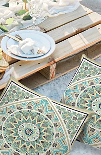 Outdoor Pillows Waterproof Pillow Covers Set of 2, Bohemian Mandala Tile Pattern Polyester Throw Pillow Covers Garden Cushion Case for Patio Funiture Sofa Decoration, 20x20inch, Boho