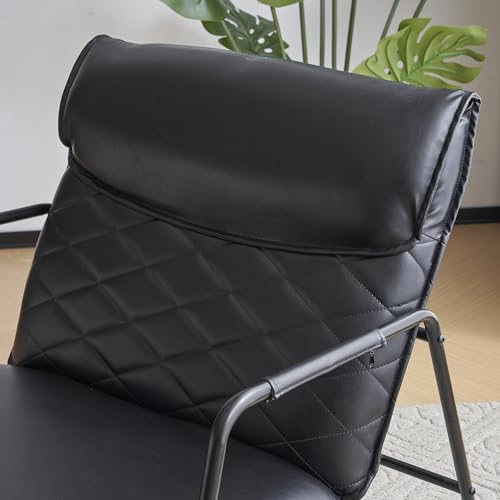 Tiophome Accent Chair and Ottoman Set, PU Leather Upholstered Comfy Side Leisure Lounge Armchair with Metal Frame & Lattice Back, Footstool for Living Room, Black, Extra Large