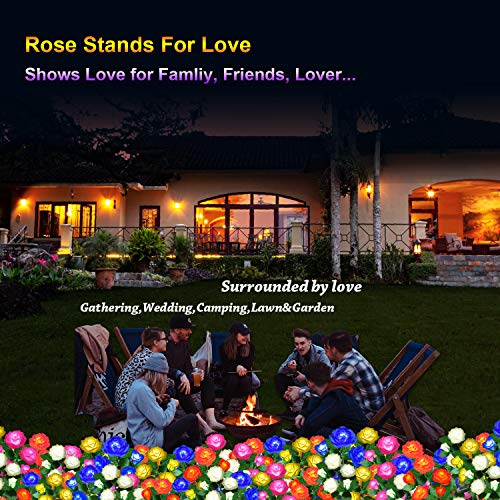 YWYWLED Solar Flower Lights Outdoor - Upgraded New Material Two Modes Realistic LED Solar Powered Waterproof Lights with 5 Roses, Solar Decorative Stake Lights for Garden (White, 1 Pack)