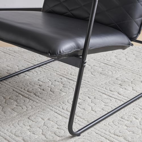 Tiophome Accent Chair and Ottoman Set, PU Leather Upholstered Comfy Side Leisure Lounge Armchair with Metal Frame & Lattice Back, Footstool for Living Room, Black, Extra Large