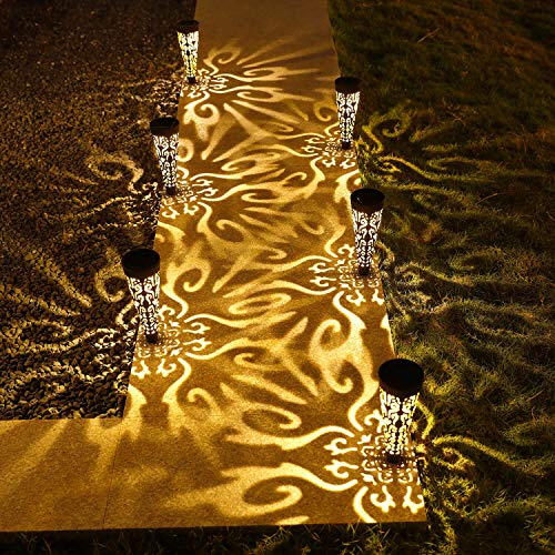 Go2garden 6Pcs Solar Lights Outdoor Decorative Conical Garden Stakes for Patio, Yard, Lawn, Pathway Decor Landscape Lighting (Black)