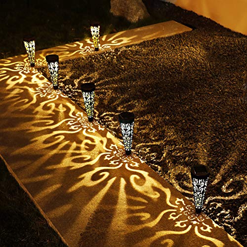 Go2garden 6Pcs Solar Lights Outdoor Decorative Conical Garden Stakes for Patio, Yard, Lawn, Pathway Decor Landscape Lighting (Black)