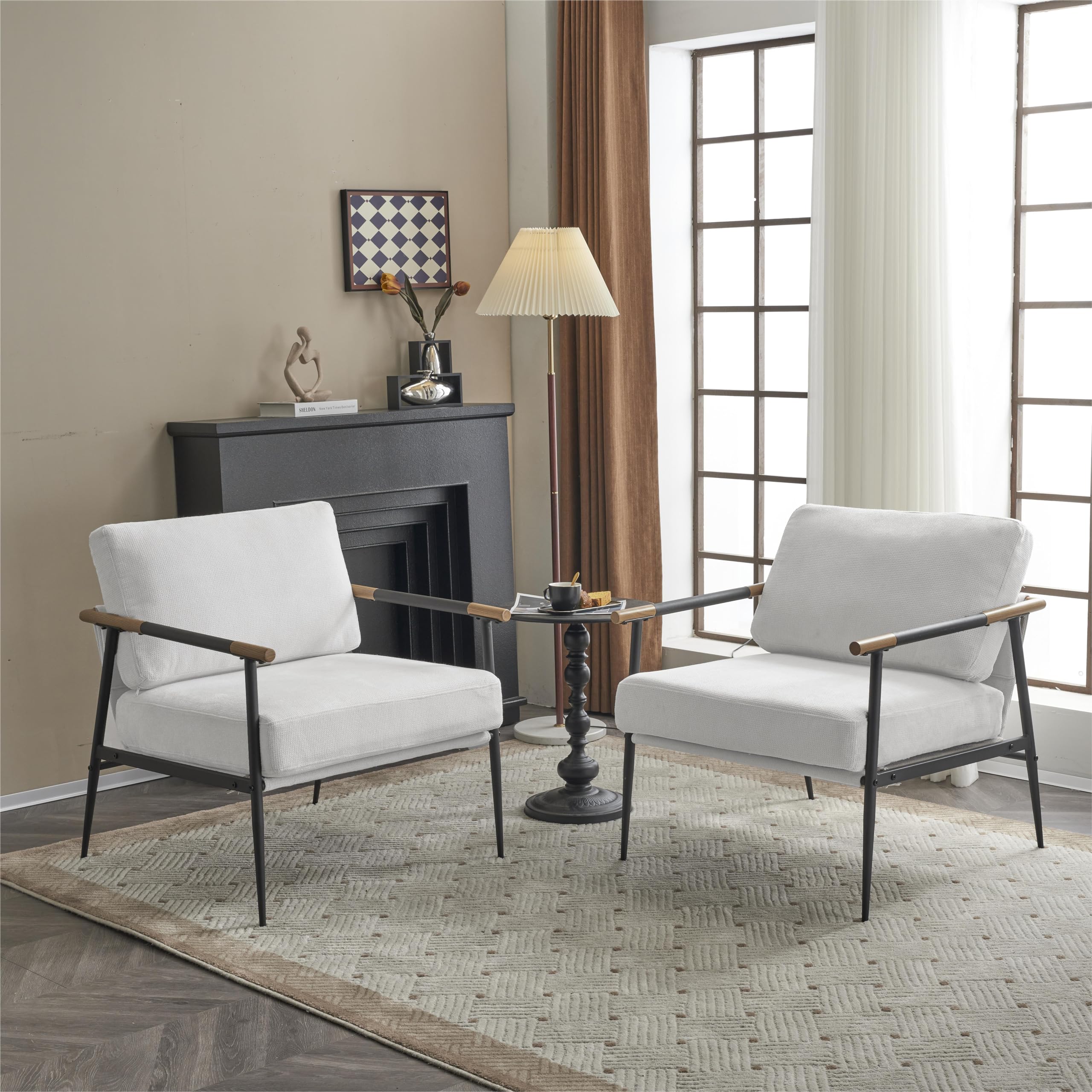 Tiophome Modern Chic Accent Metal Frame, Upholstered Chenille Living Room Chairs with Removable Seat & Back Cushion, Comfy Leisure Lounge Reading Side Armchair for Bedroom, White, Extra Large
