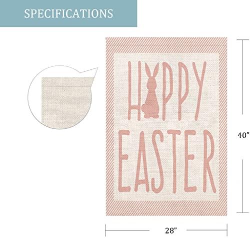 Easternproject Happy Easter Rabbit House Flag Double Sided Pink White Stripes Easter Bunny BurlapĀ Garden Flags Spring Rustic Farmhouse Yard Outdoor Decoration 28x40 Inch