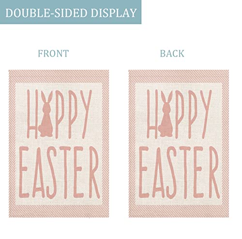 Easternproject Happy Easter Rabbit House Flag Double Sided Pink White Stripes Easter Bunny BurlapĀ Garden Flags Spring Rustic Farmhouse Yard Outdoor Decoration 28x40 Inch