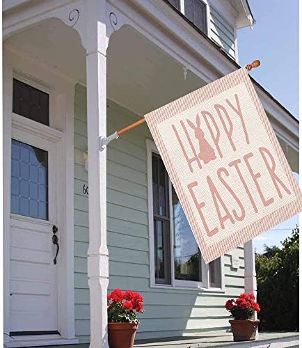 Easternproject Happy Easter Rabbit House Flag Double Sided Pink White Stripes Easter Bunny BurlapĀ Garden Flags Spring Rustic Farmhouse Yard Outdoor Decoration 28x40 Inch