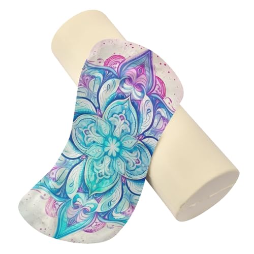 xigua Abstract Flowers Neck Roll Pillow for Neck Relief with Removable Washable Cover - Memory Foam Round Cylinder Bolster, Ergonomically Designed for Head, Neck, Back, and Legs