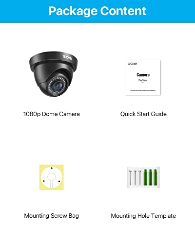 ZOSI 2.0MP FHD 1080p Dome Camera Housing Outdoor Indoor (Hybrid 4-in-1 CVI/TVI/AHD/960H Analog CVBS),24PCS LEDs,80ft IR Night Vision,CCTV Security Camera with 105° Wide Angle