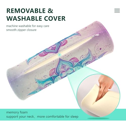 xigua Abstract Flowers Neck Roll Pillow for Neck Relief with Removable Washable Cover - Memory Foam Round Cylinder Bolster, Ergonomically Designed for Head, Neck, Back, and Legs