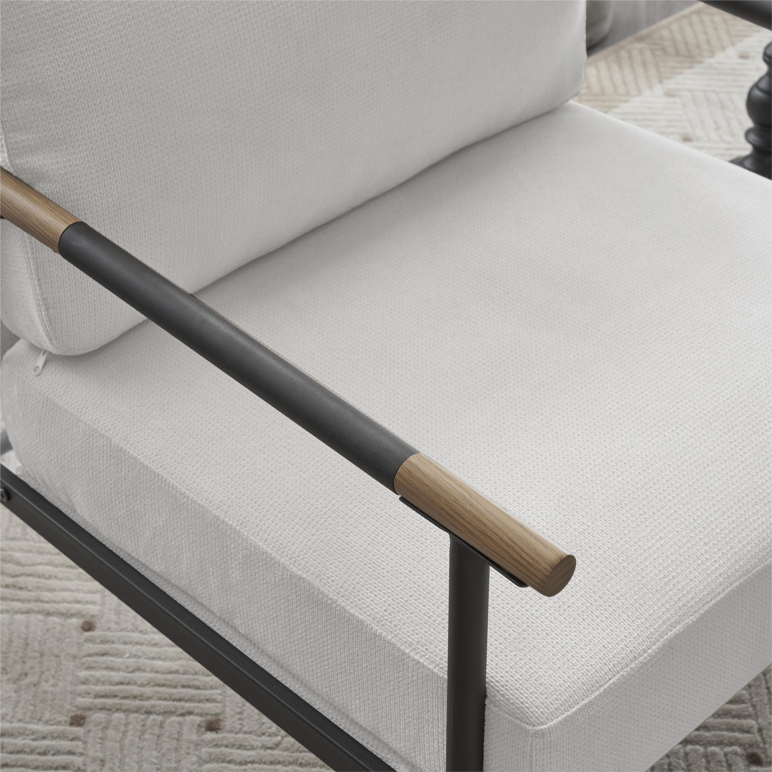 Penifun Modern Chic Accent Metal Frame, Upholstered Chenille Living Room Chairs with Removable Seat & Back Cushion, Comfy Leisure Lounge Reading Side Armchair for Bedroom, White