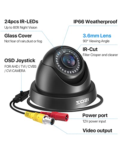 ZOSI 2.0MP FHD 1080p Dome Camera Housing Outdoor Indoor (Hybrid 4-in-1 CVI/TVI/AHD/960H Analog CVBS),24PCS LEDs,80ft IR Night Vision,CCTV Security Camera with 105° Wide Angle