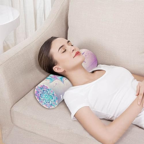 xigua Abstract Flowers Neck Roll Pillow for Neck Relief with Removable Washable Cover - Memory Foam Round Cylinder Bolster, Ergonomically Designed for Head, Neck, Back, and Legs