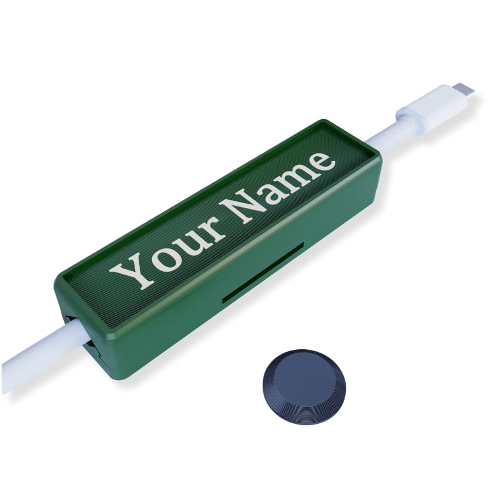 Personalized Tag for Phone Charger Cables - for Mobile Phone, Tablet and Laptop Charging Cords - Magnetic (Forest Green)