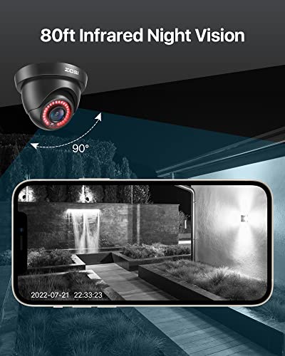 ZOSI 2.0MP FHD 1080p Dome Camera Housing Outdoor Indoor (Hybrid 4-in-1 CVI/TVI/AHD/960H Analog CVBS),24PCS LEDs,80ft IR Night Vision,CCTV Security Camera with 105° Wide Angle