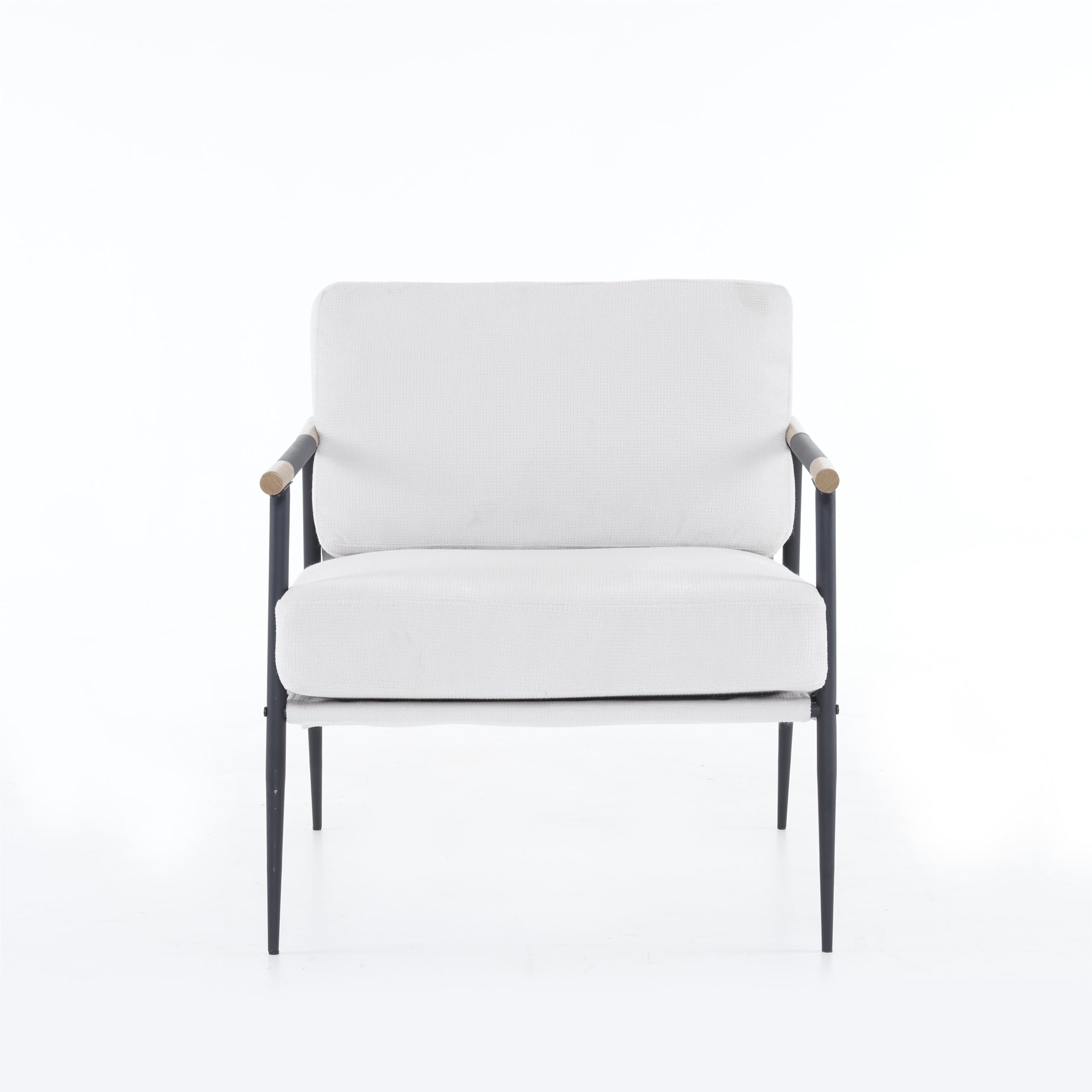 Penifun Modern Chic Accent Metal Frame, Upholstered Chenille Living Room Chairs with Removable Seat & Back Cushion, Comfy Leisure Lounge Reading Side Armchair for Bedroom, White