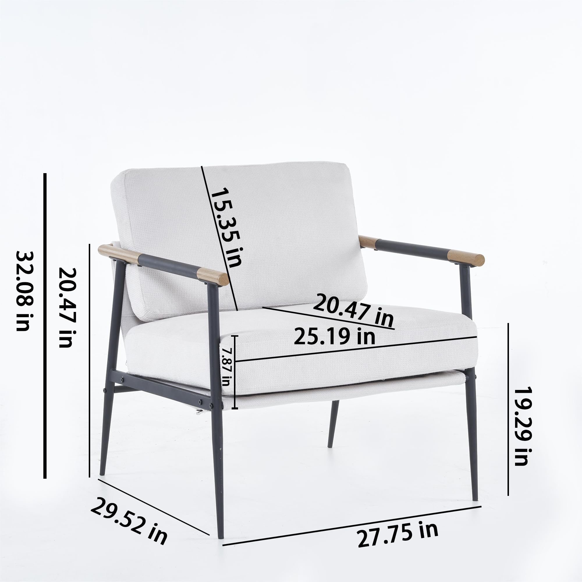 Penifun Modern Chic Accent Metal Frame, Upholstered Chenille Living Room Chairs with Removable Seat & Back Cushion, Comfy Leisure Lounge Reading Side Armchair for Bedroom, White