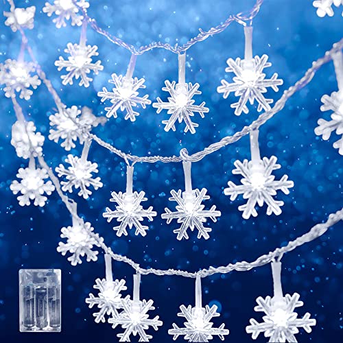 Christmas Lights Snowflake String Lights 19.6 ft 40 LED Fairy Lights Winter Wonderland Lighted Decor for Xmas Garden Patio Bedroom Party Decor Battery Operated Indoor Outdoor Celebration Lighting