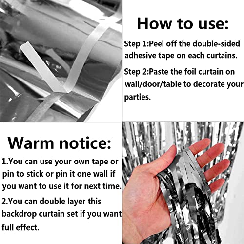 4 Pack Silver Foil Fringe Curtain Backdrop, 3.28Ft x 8.2Ft Metallic Tinsel Foil Fringe Streamer Curtains for Photo Booth Props, Birthday, Wedding, New Year’s, Christmas Decoration Party Supplies