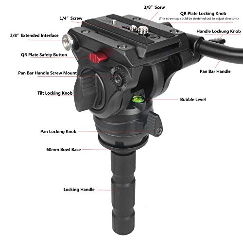 Avella VH501 Video Tripod System,72 inch Professional Heavy Duty Aluminum Tripod, with Detachable Fluid Drag Pan Tilt Head Max Loading 13.2 LB, for Canon Nikon Sony Olympus Panasonic DSLR Camcorder