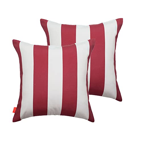 IN4 Care Set of 2 Outdoor Throw Pillow Covers, All Weather Decorative Throw Pillow Cover Cushion Case 17 Inch x 17 Inch, for Sofa Couch Patio Furniture Decoration-Red White