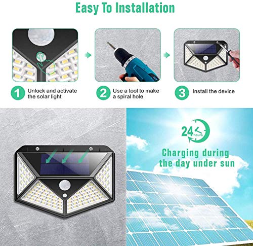 NXSP Outdoor Solar Lights, 100 LED Motion Sensor Solar Lights, IP65 Waterproof Module, [2400 Super Bright Energy-Saving Lamps] with 270° Wide Angle, Used in Gardens, terraces, garages(5)