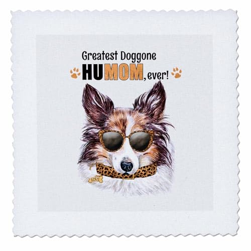 3dRose Cute Shetland Sheepdog for Dog Moms on Mothers Day in Cheetah... - Quilt Squares (qs-379251-5)