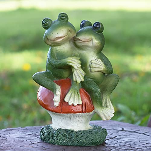 udensep Frog Garden Statues Outdoor Decor Resin Couple Frogs Sitting on Mushroom Statue Waterproof Outside Frog Figurines for Yard Patio Lawn Decorations