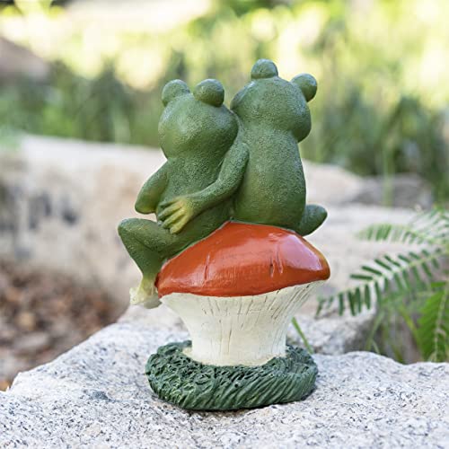 udensep Frog Garden Statues Outdoor Decor Resin Couple Frogs Sitting on Mushroom Statue Waterproof Outside Frog Figurines for Yard Patio Lawn Decorations