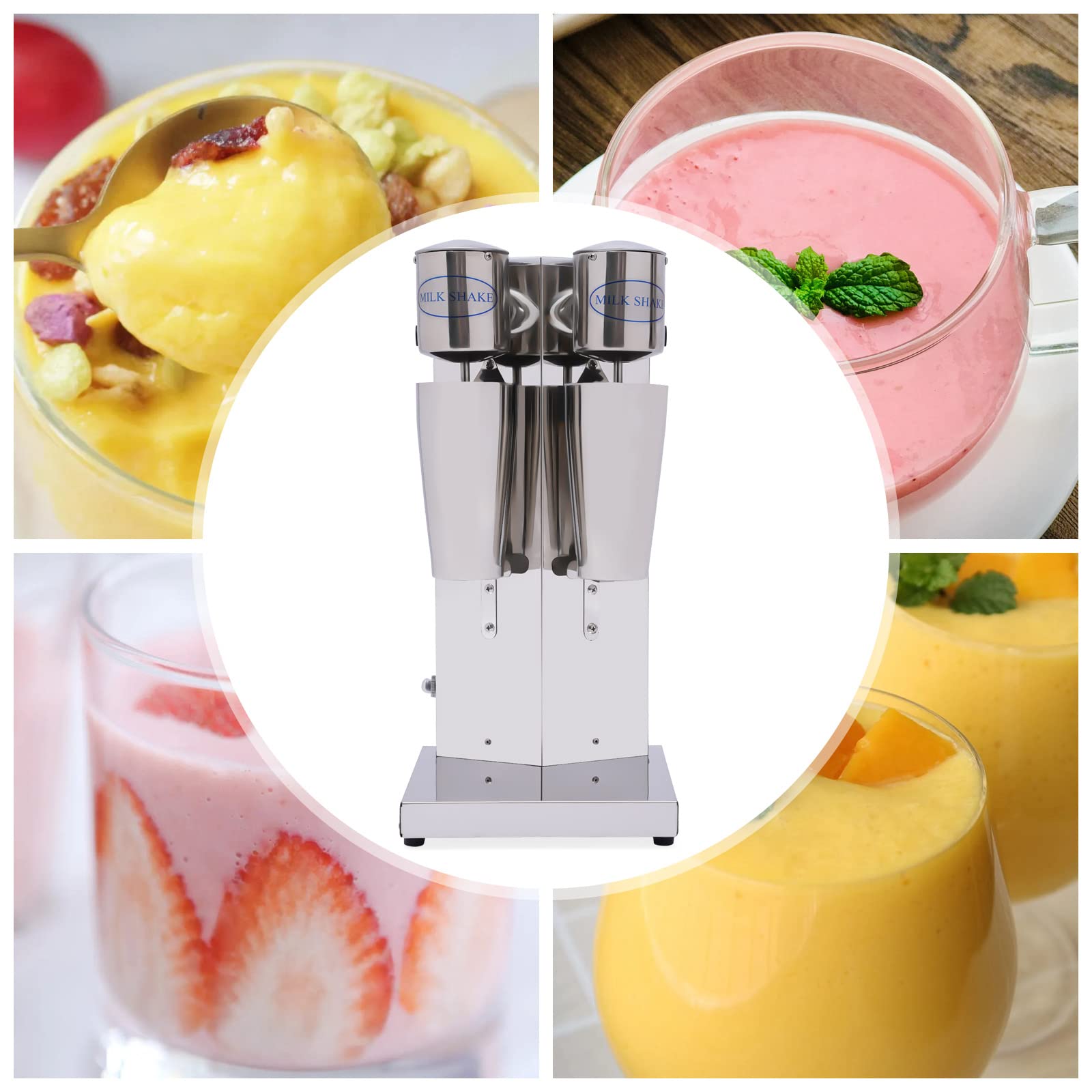 Commercial Electric Milkshake Maker, Electric Milk Shakers Blenders Stainless Steel Milk Shaking Machine Drink Mixer Drinks Maker Machine Smoothie Blenders 16000RMP (Double Head) (Type 2)