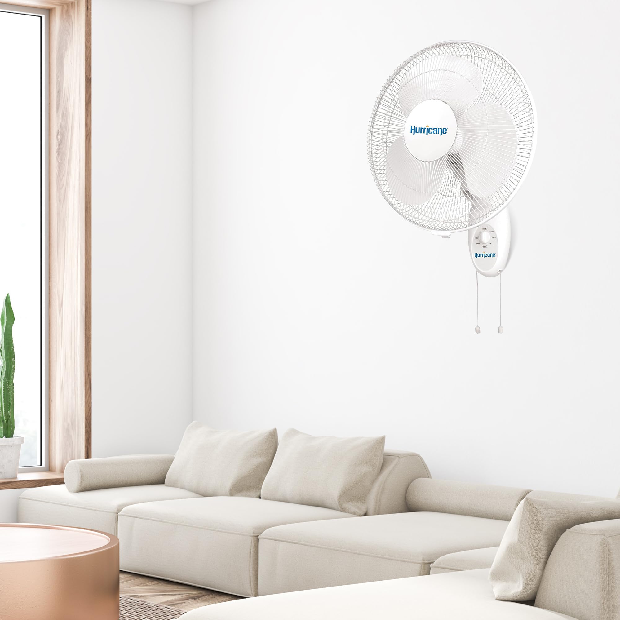 Hurricane Wall Mount Fan - 16 Inch, Supreme Series, Wall Fan with 90 Degree Oscillation, 3 Speed Settings, Adjustable Tilt - ETL Listed, White