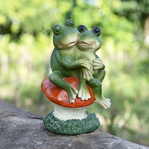 udensep Frog Garden Statues Outdoor Decor Resin Couple Frogs Sitting on Mushroom Statue Waterproof Outside Frog Figurines for Yard Patio Lawn Decorations