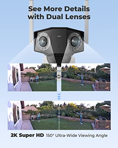 2K Security Battery Camera Outdoor Wireless Solar with Dual Lens 150° PIR Angle, 2.4/5GHz WiFi, Human/Vehicle Detection, Motion Spotlights Color Night Vision, Two Way Talk, Reolink Duo w/Solar Panel