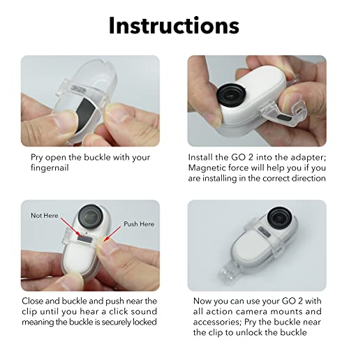 SYMIK Magnetic Action Mount Adapters Bundle (4 Pack) Accessory for Insta360 GO 2 Action Camera; Extreme Action Ready Design; Magnetic & Buckle Clip Dual Fasteners Enable High Intensity Action Mounting