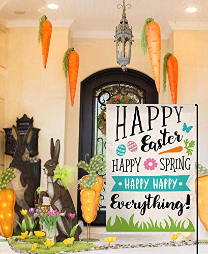 Happy Easter Garden Flag Vertical Double Sided 12.5 x 18 Inch Sping Burlap Yard Outdoor Decor