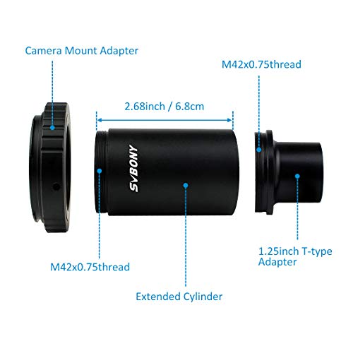 SVBONY T2 T Ring Adapter, Metal 1.25 inch Telescope Accessory, Compatible for Canon EOS Cameras Photography Dedicated CA1 Sleeve Extended Cylinder for Telescope